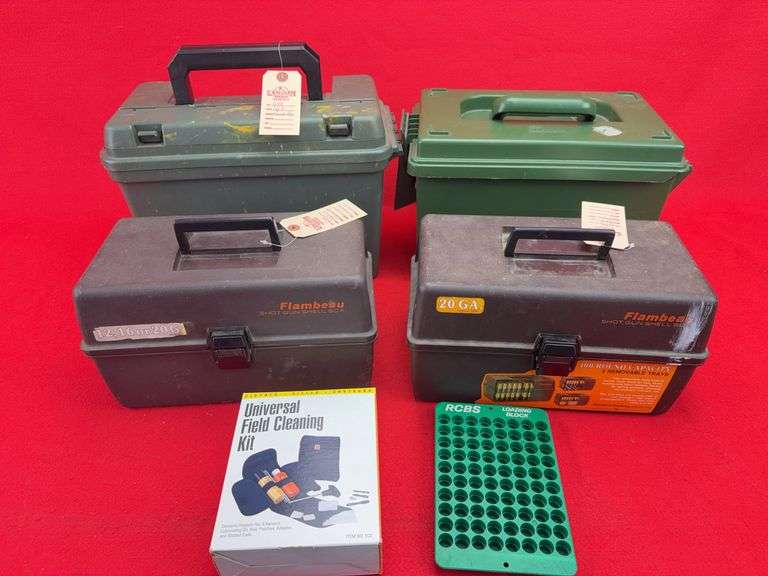 4 Ammo Boxes, Gun Cleaner & RBCS Loading Block - Langham Auctioneers