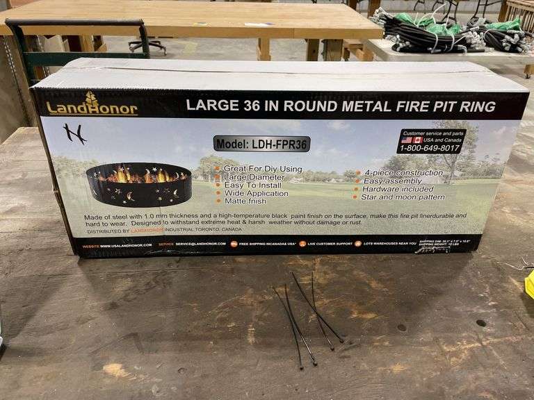 Unused Landhonor Round Metal Fire Pit Ring, Model LDH-FPR36, 36”Round X ...