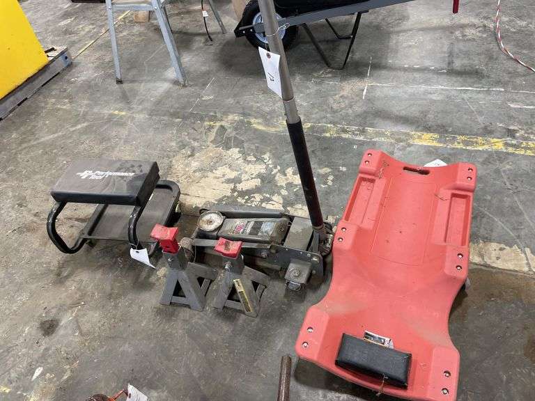 3 Ton Floor Jack, 2 jack stands, creeper, roll around stool, - Langham ...