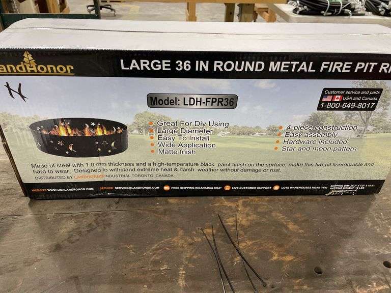 Unused Landhonor Round Metal Fire Pit Ring, Model LDH-FPR36, 36”Round X ...