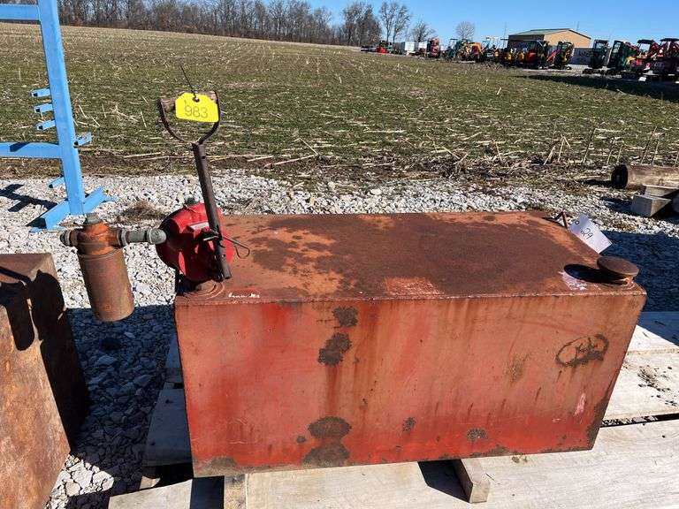 100 Gallon Fuel Tank With Hand Crank Pump With Filter - Langham Auctioneers