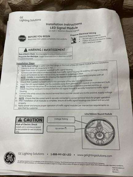 (4) GE LED 12” Yellow Traffic Signal Lights, 120V, Model DR6-YZFB-VLA ...