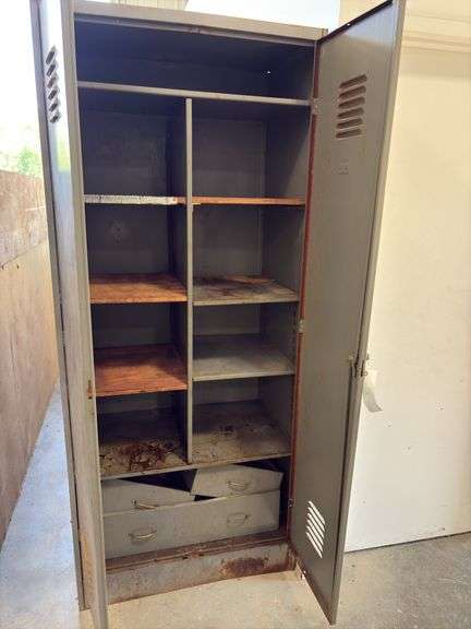 (3) Metal Upright Storage Cabinets, has shelves and drawers, vented, 36 ...