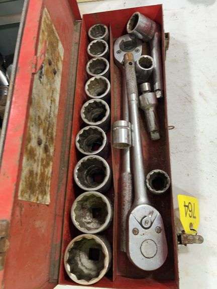 3/4” Drive Socket Set and 1” Sockets, 2 Ratchets 3/4”, 2 Extensions - Langham Auctioneers