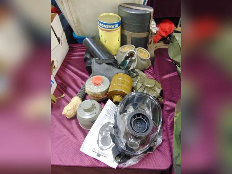 Group of various gas masks & other items SEE PICS - Lindsay Auctions LLC