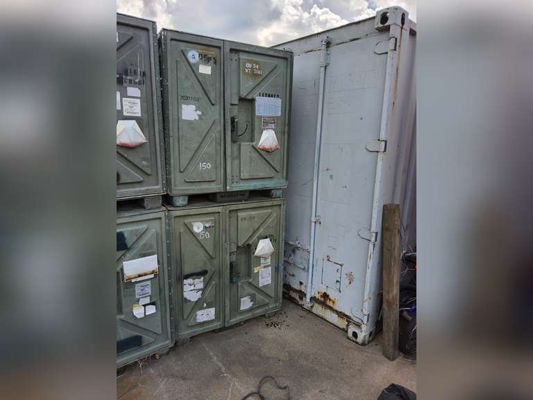 2 Military plastic container pallets approx 48" x 40" x 47" - Lindsay ...