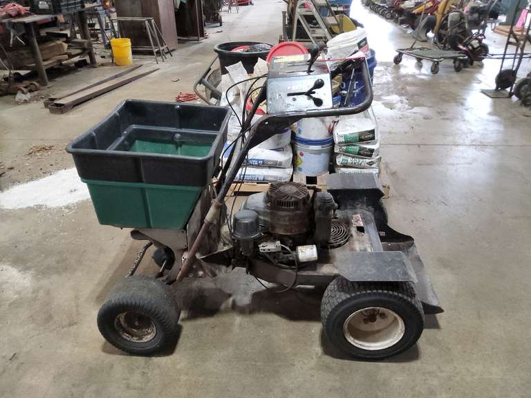 Lesco Commerical Plus gas powered stand on lawn seeder/spreader (125 lb ...