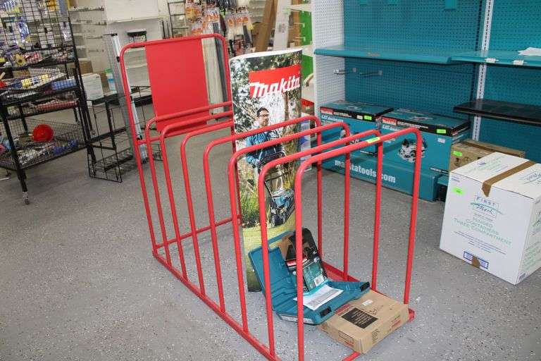 RED MATERIAL DISPLAY RACK - Lawler Auction Company