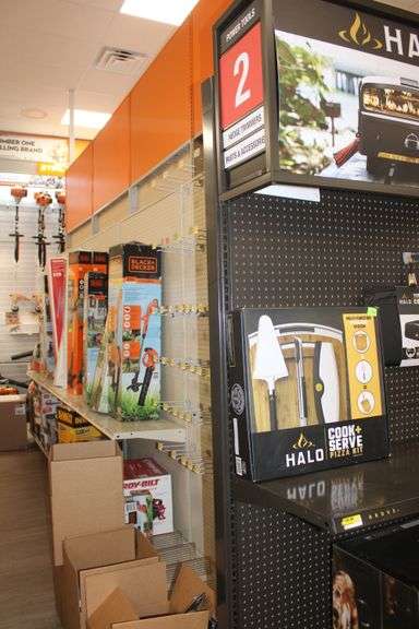 STIHL WALL DISPLAY AND ISLE 1 GONDOLA SHELVING, ALONG WITH STIHL SIGN ...