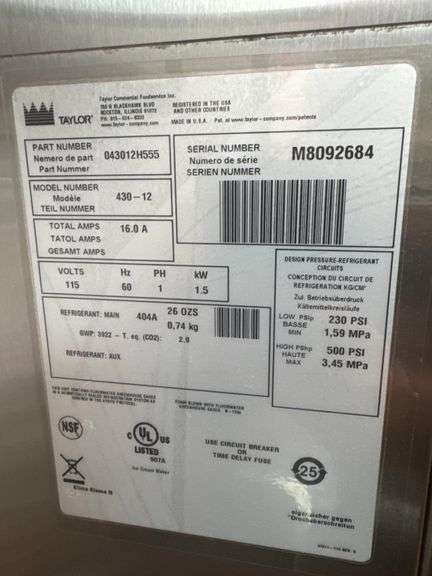 Taylor Brand, Granita Machine, - Lawler Auction Company