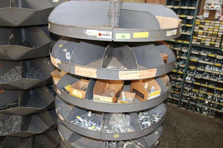 ROTATING HARDWARE BINS WITH HARDWARE IN BINS - Lawler Auction Company