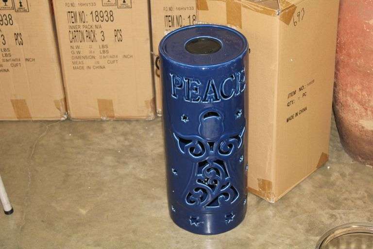 BLUE "PEACE" ANGEL CERAMIC LANTERN - Lawler Auction Company