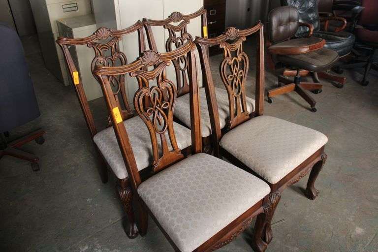 4-CHAIRS WITH FABRIC SEAT (BALL & CLAW FEET) - Lawler Auction Company