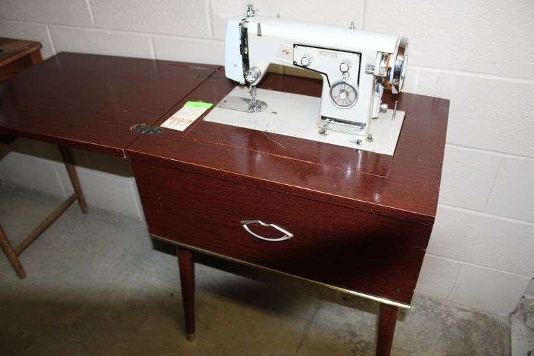 VINTAGE KENMORE CHERRY FINISH SEWING MACHINE WITH TABLE & ACCESSORIES ...