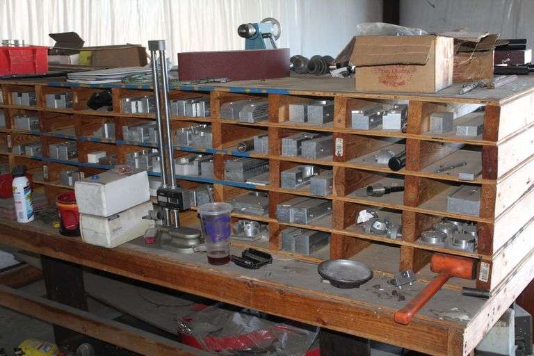 CUBY HOLE TABLE; 3 TABLES; DESK; SCRAP METAL IN CORNER - Lawler Auction ...