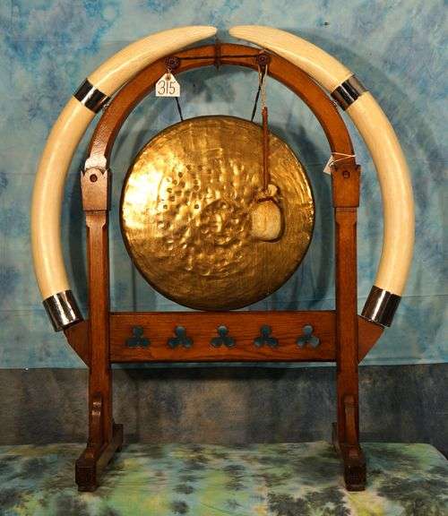 Asia Gong with Legal Pre-Act Elephant Tusk on Display Stand **TEXAS ...