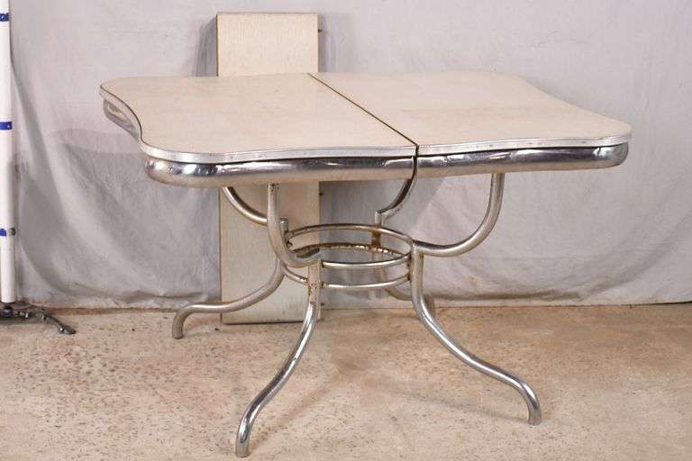 Chrome dinette table with formica top and 1 leaf; 192-1908 - R.H. Lee ...