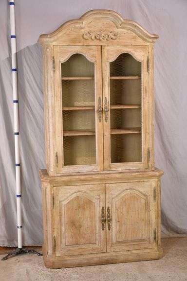 Tall 2 part distressed worm wood cabinet with wire doors; 55-8672 - R.H ...
