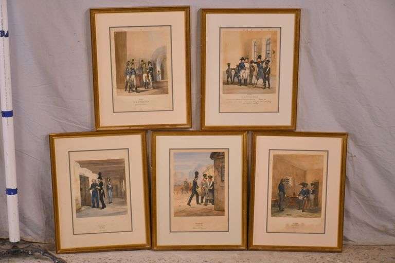 Set of 5 framed early hand colored lithographs; 14572-030 - R.H. Lee ...