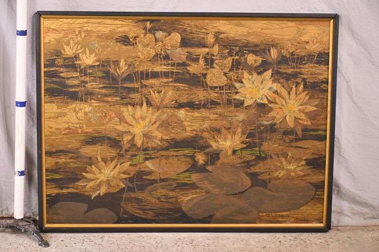 Large framed serigraph print of lily pads by Lyn Howley; 253-268 - R.H ...