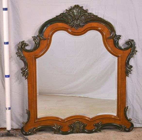 Pulaski "Royale" large beveled mirror with ornate carved cherry frame ...