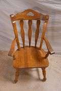 Set of 6 Virginia House oak dining chairs with carved seats; 192-2225 ...