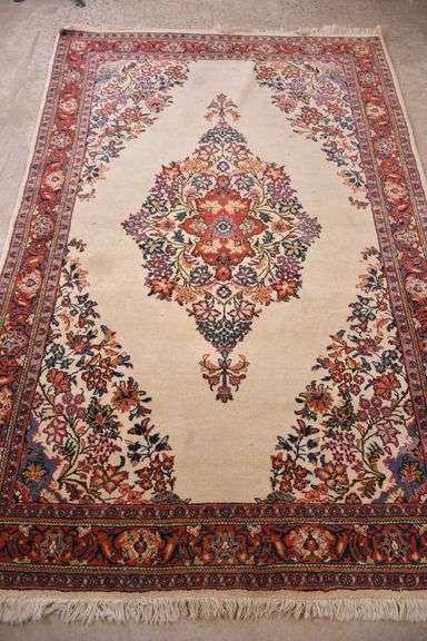 5x8 hand knotted vintage Persian rug with cream colored field; 14967 ...