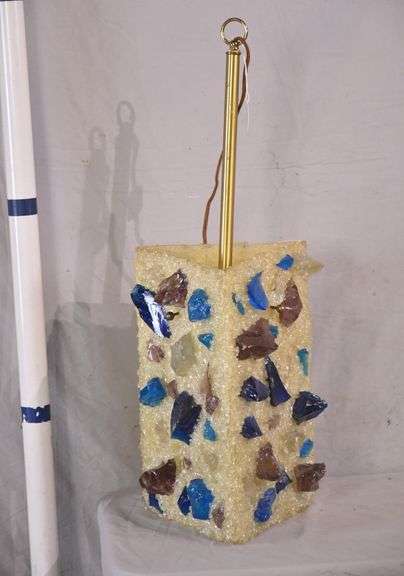 Triangular hanging light fixture with jagged glass design shade; 697 ...