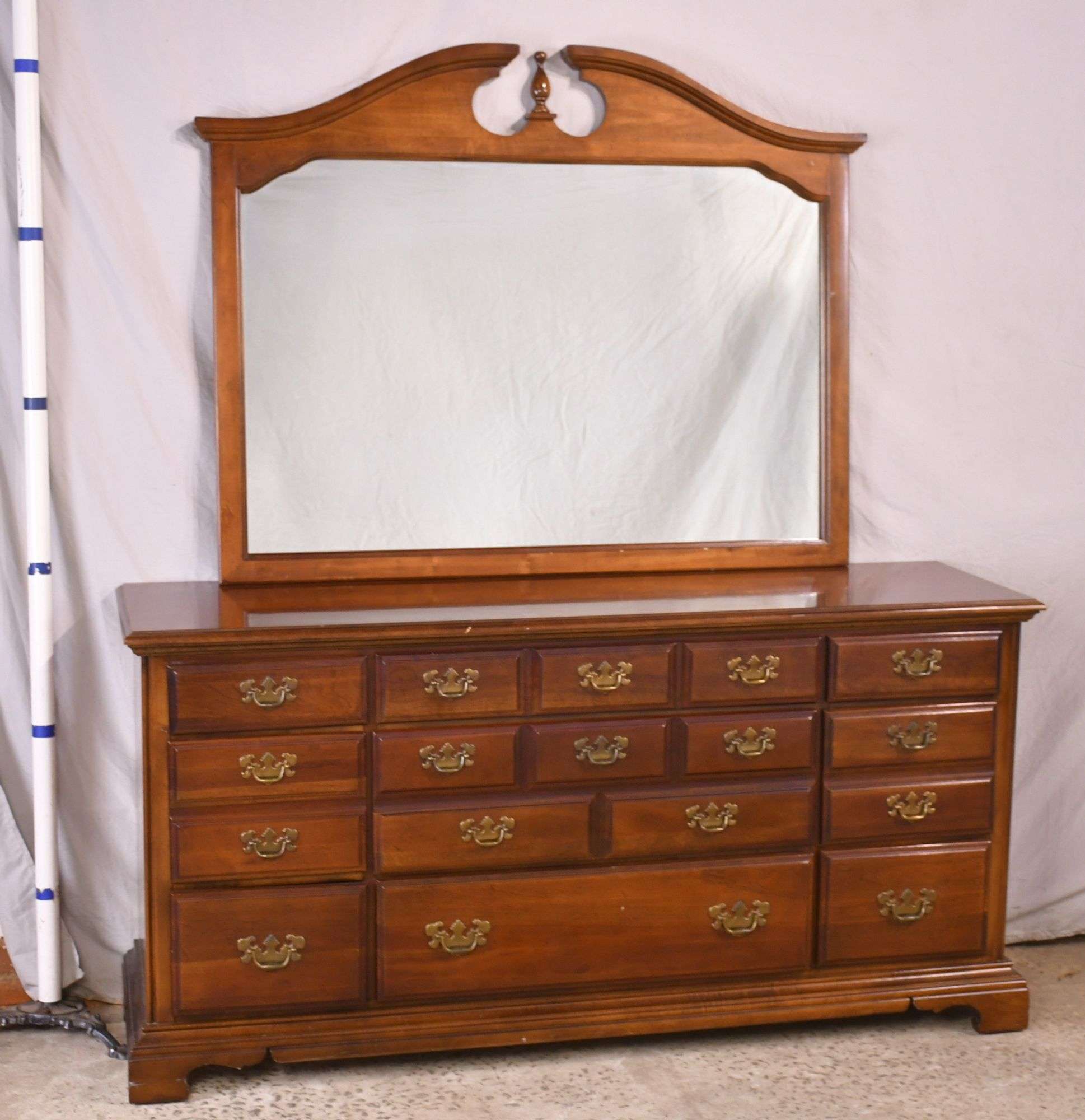 American Drew cherry 9 drawer triple dresser with mirror 37 2258 2277 R.H. Lee Co. Auctioneers