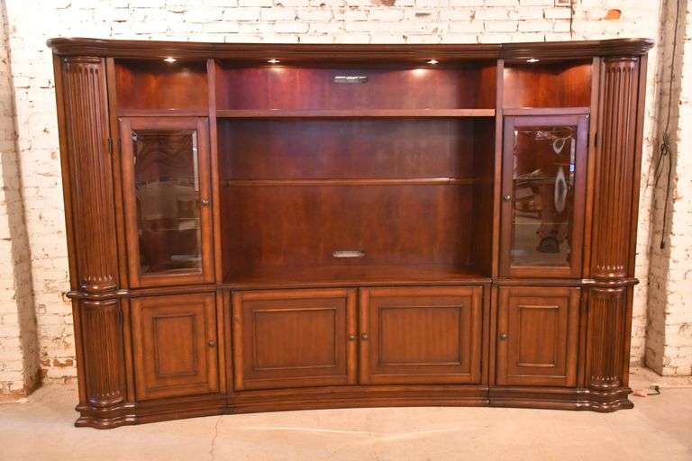 Large concave front multi-part wall unit with lighted interior; 14156 ...