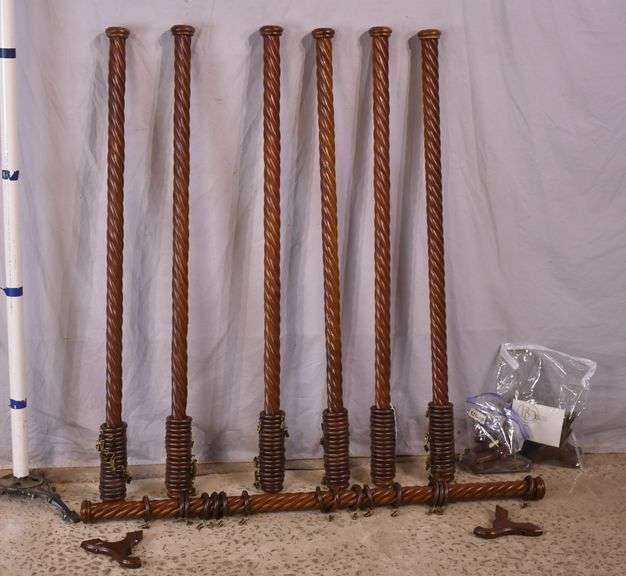 Set of 7 Ballard Designs barley twist curtain rods with wall brackets ...