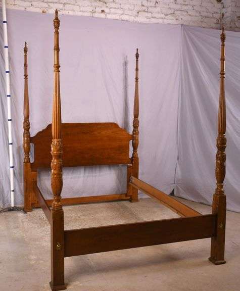 Carved cherry queen/full size 4 poster rice bed with rails; 37-2624 - R ...