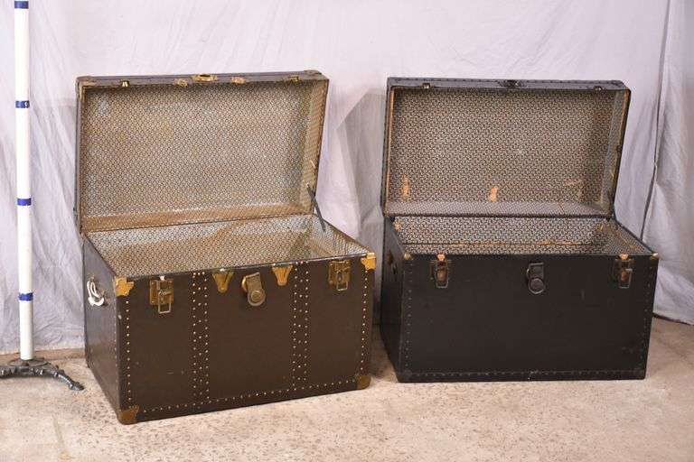 2 vintage black trunks; 74-12086 - R.H. Lee & Co. Auctioneers