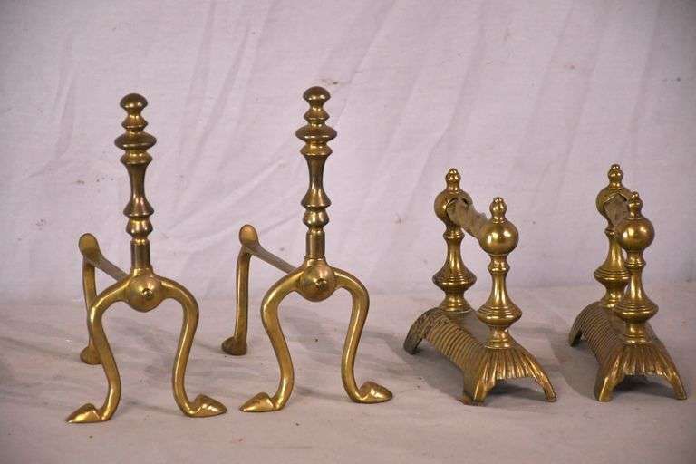 2 pair of small brass andirons; 16669-101 - R.H. Lee & Co. Auctioneers
