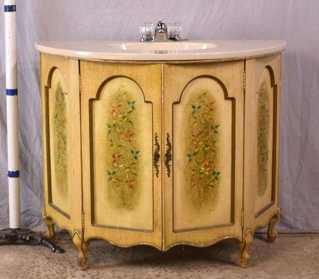 Decorated demilune sink vanity with cultured marble top; 14112-014 - R ...