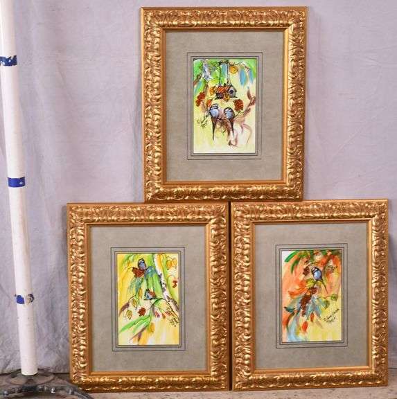 Set of 3 framed original paintings of song birds by Anna Sandhu Ray ...