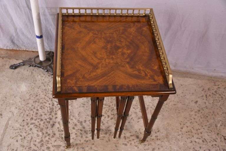 Theodore Alexander crotch mahogany side table with bronze gallery and 2 ...