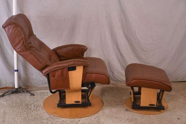 Avantglide reclining swivel glider brown armchair with ottoman; 697 ...