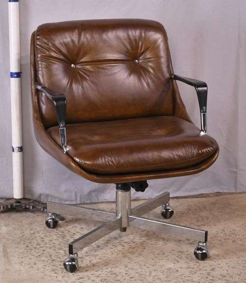 Jansko Inc. brown vinyl mid-century style open arm office chair with ...