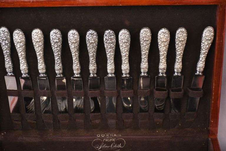 77 piece Steiff Co. "Rose" pattern sterling silver flatware set with ...