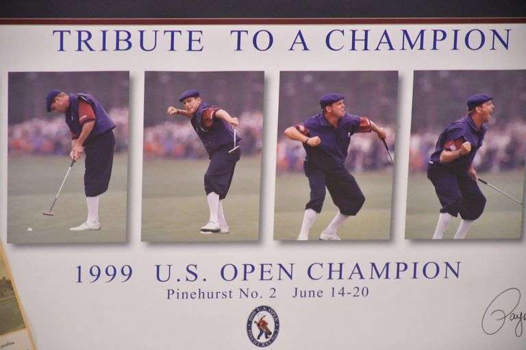 Framed print "Tribute to a Champion" with ticket for 1999 U.S. Open; 90 ...