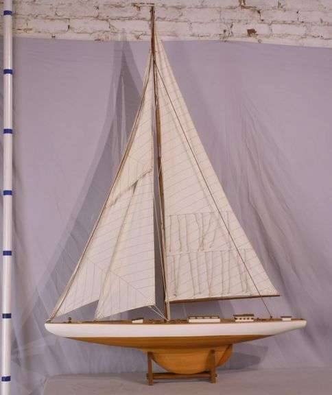 Large wooden model sailboat "Queen Martha" with linen sails; 13170-025 ...