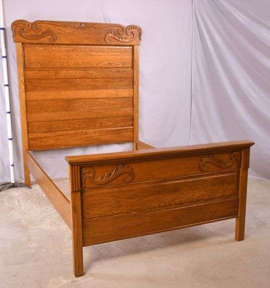 Carved oak high back full size bed with rails; 37-2597 - R.H. Lee & Co ...
