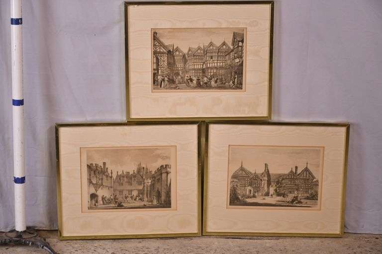 Group of 3 framed engravings of European town scenes; 192-2779 - R.H ...