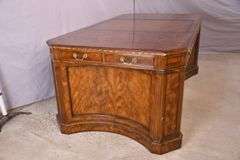 Theodore Alexander crotch mahogany 4 part partner's desk with leather ...