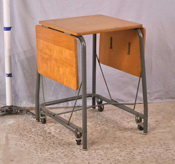 Mid-century style drop-leaf work table with casters; 155-830 - R.H. Lee ...
