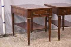 Pair of mahogany 2-tier single drawer end tables with slide-out shelves; 13024-875 - R.H. Lee ...