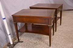 Pair of mahogany 2-tier single drawer end tables with slide-out shelves; 13024-875 - R.H. Lee ...