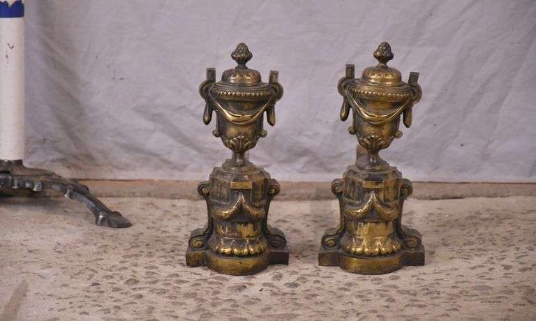 Pair of small brass andirons; 103-1075 - R.H. Lee & Co. Auctioneers