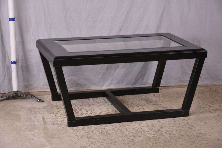 Black coffee table with beveled glass top and 2 nesting benches; 17715 ...